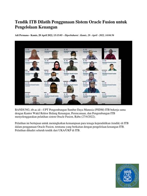 Tendik Itb Dilatih Penggunaan Sistem Oracle Fusion Untuk Pengelolaan