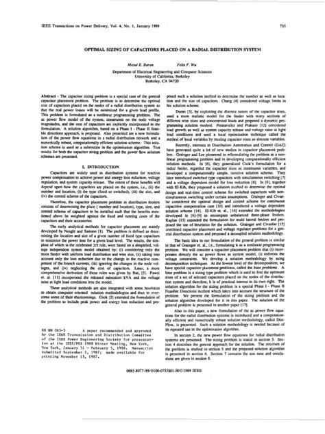 Optimal Sizing Of Capacitors Placed On A Radial Distribution System