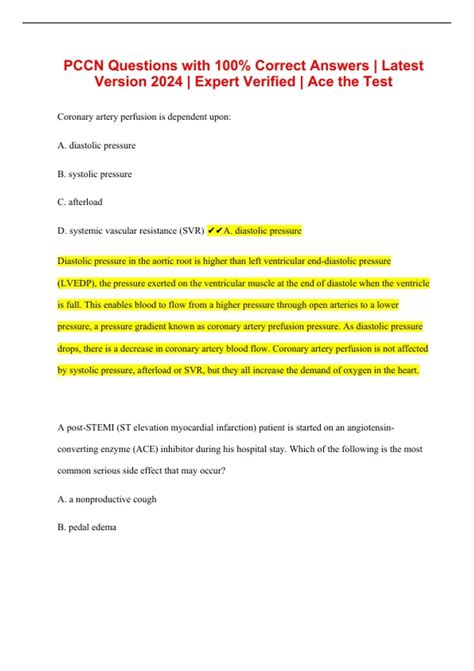 pccn questions with 100 correct answers latest version 2024 expert