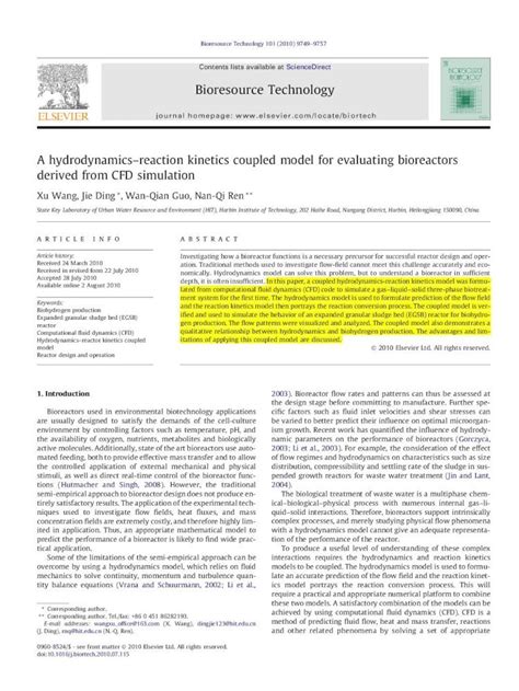 Pdf A Hydrodynamicsreaction Kinetics Coupled Model For Evaluating
