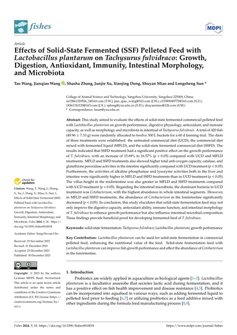 Pdf Effects Of Solid State Fermented Ssf Pelleted Feed With Lactobacillus Plantarum On