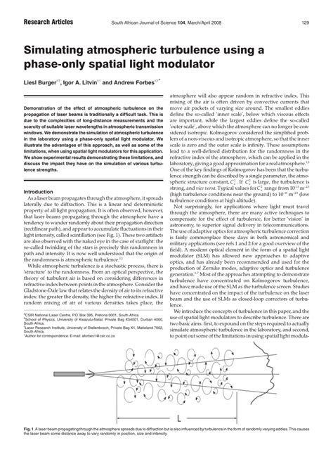 Pdf Simulating Atmospheric Turbulence Using A Phase Only Spatial Light Modulator