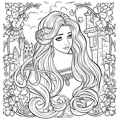 Rapunzel In Burg” Kostenloses Ausmalbild