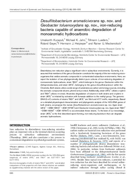Pdf Desulfitobacterium Aromaticivorans Sp Nov And Geobacter Toluenoxydans Sp Nov Iron