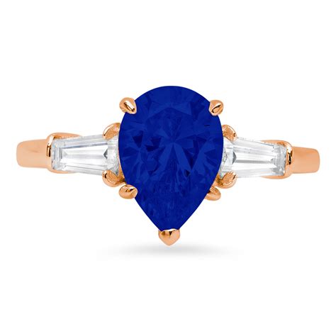 25 Ct Pear Cut Simulated Blue Sapphire 3 Stone 14k Rose Gold Womens