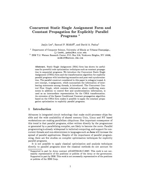 Pdf Concurrent Static Single Assignment Form And Constant Propagation