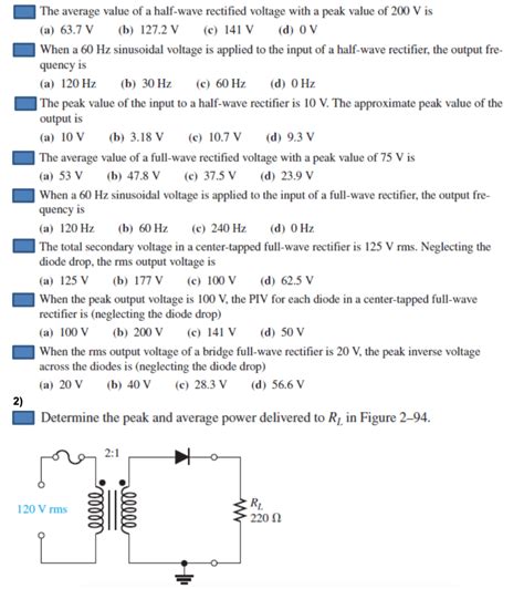 Solved The Average Value Of A Half Wave Rectified Voltage