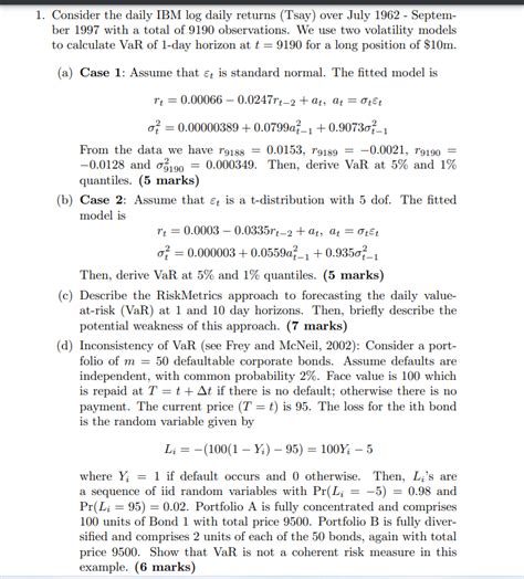 Solved Consider The Daily Ibm Log Daily Returns Tsay Over