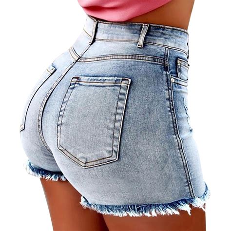 Blue Shorts For Women Ladies Summer Solid Denim Shorts Fringed Hole
