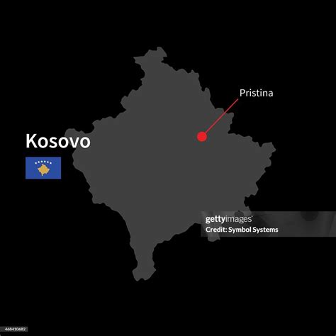 Detailed Map Of Kosovo And Capital City Pristina With Flag High Res