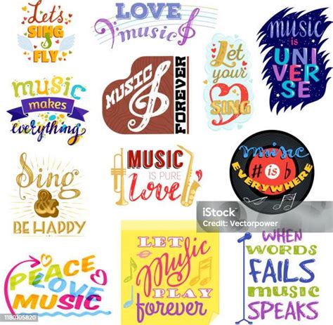 음악 레터링 벡터 뮤지컬 타이포그래피 그래픽 사인 서예 텍스트 또는 사랑의 인용 휴식과 음악 사운드 자유 포스터 일러스트 장식 타이포그래피 인쇄 세트 흰색 배경에 격리