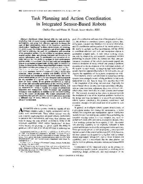 Pdf Task Planning And Action Coordination In Integrated Sensor Based Robots