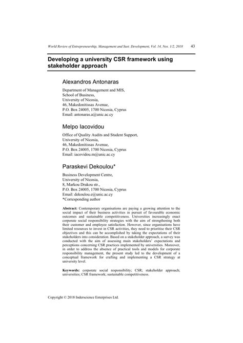 Pdf Developing A University Csr Framework Using Stakeholder Approach