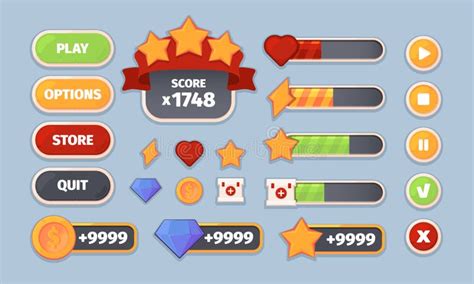 Game Ui User Interface Items Flat Panels Icons Buttons Frames And Dividers Garish Vector Kit