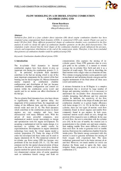 Pdf Flow Modeling In A Di Diesel Engine Combustion Chamber Using Cfd
