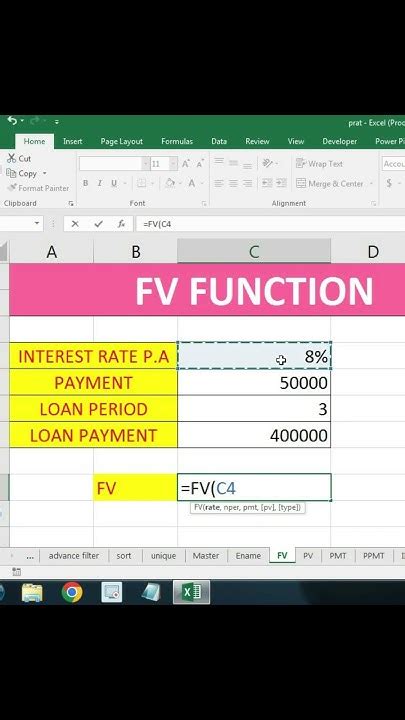 Fv Function In Exceladvance Exceltricks And Tipslearning Advanceexcel Shortvideo Youtube