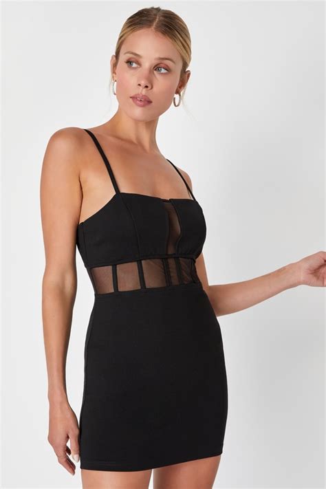 Black Mesh Bustier Dress Bodycon Mini Dress Sexy Mesh Dress Lulus