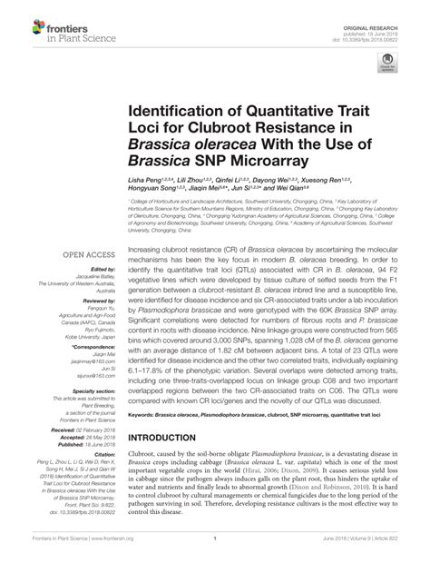 Pdf Identification Of Quantitative Trait Loci For Clubroot Resistance In Brassica Oleracea