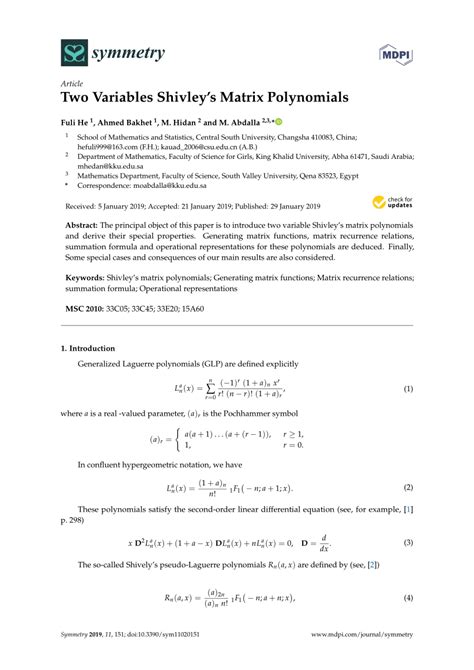 Pdf Two Variables Shivleys Matrix Polynomials