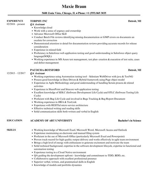 Qa Assistant Resume Samples Velvet Jobs