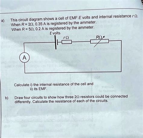 solved this circuit diagram shows a cell of emf e volts and internal