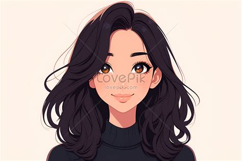 검은 머리 소녀 아바타 일러스트 무료 다운로드 Lovepik