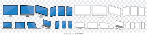 15 Big Realistic Set Computer Laptop Tablet Smartphone Device Screen Mockup Collection Stock