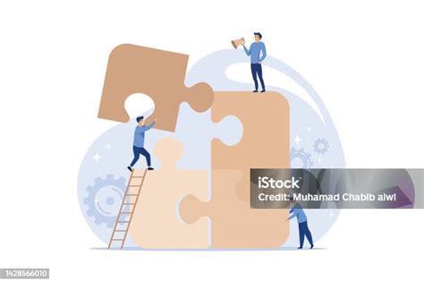 비즈니스 개념 팀 은유 퍼즐 요소를 연결하는 사람들 평면 디자인 현대 일러스트 레이 션 개념에 대한 스톡 벡터 아트 및 기타 이미지 Istock