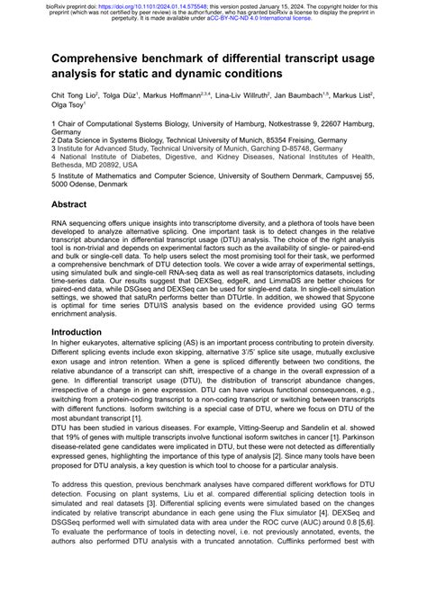 Pdf Comprehensive Benchmark Of Differential Transcript Usage Analysis