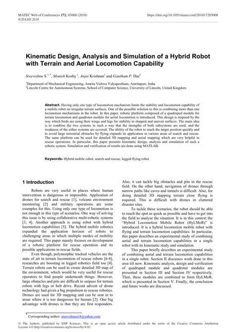 Pdf Kinematic Design Analysis And Simulation Of A Hybrid Robot With Terrain And Aerial