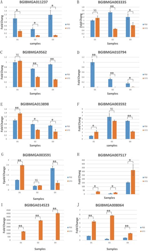 Quantitative Real Time Pcr Validation For Genes Blue Bars Indicate