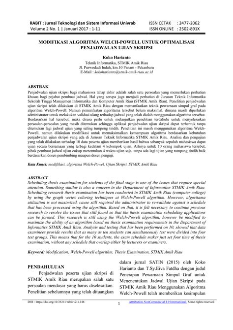 Pdf Modifikasi Algoritma Welch Powell Untuk Optimalisasi Penjadwalan Ujian Skripsi