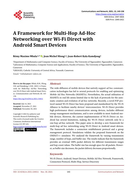 Pdf A Framework For Multi Hop Ad Hoc Networking Over Wi Fi Direct With Android Smart Devices