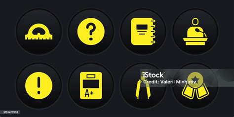 말풍선 및 느낌표 설정 강의 제공 A 플러스 등급의 시험지 그림 나침반 노트북 거품 질문 메달 별 및 각도기 그리드 아이콘 벡터 가리키기에 대한 스톡 벡터 아트 및 기타