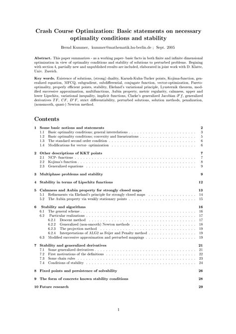 PDF Crash Course Optimization Basic Statements On Necessary Optimality Conditions And Stability
