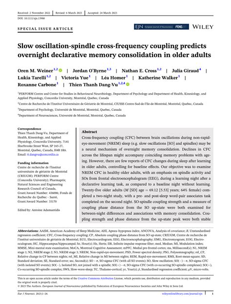 Pdf Slow Oscillation Spindle Cross Frequency Coupling Predicts Overnight Declarative Memory