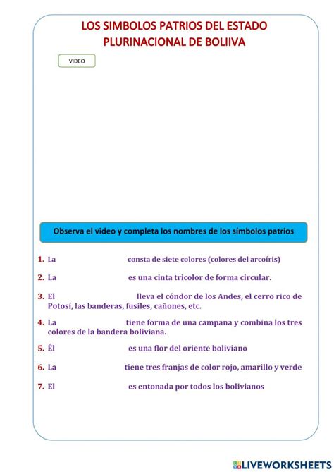 Símbolos Patrios De Bolivia Online Exercise Live Worksheets