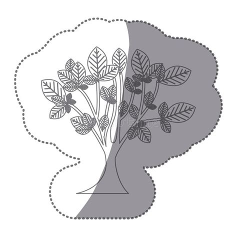 Sticker Gray Color Leafy Tree With Trunk Nature Icon Stock Illustration