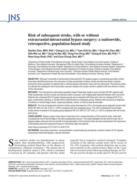 Pdf Risk Of Subsequent Stroke With Or Without Extracranial