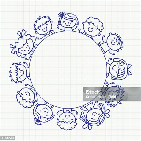 아이 들 학교 유치원과 프레임입니다 행복 한 아이 들 창의력 상상력 낙서 아이콘 아이 들과 함께입니다 재생 하 고 연구 하 고 행복 한 학생 과학 성장 하 고 모험 탐험
