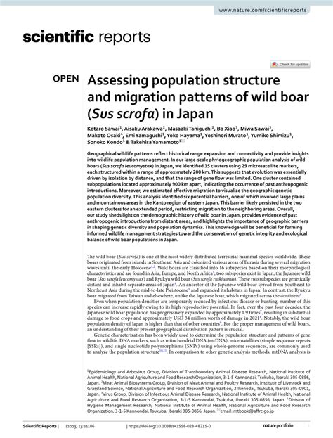 Pdf Assessing Population Structure And Migration Patterns Of Wild Boar Sus Scrofa In Japan