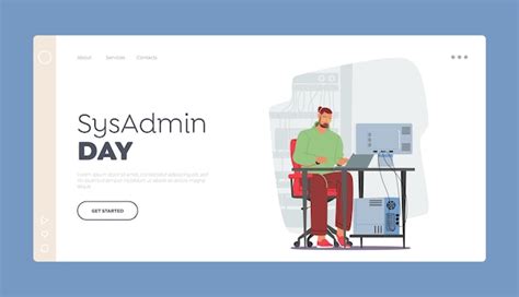 Premium Vector Sysadmin Day Landing Page Template Male Character