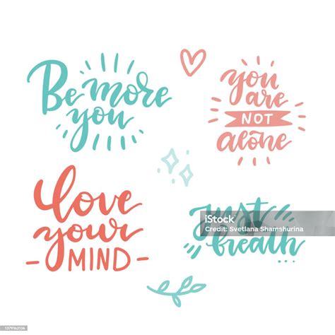 인격 장애를 앓고있는 사람들을위한 손으로 그린 슬로건으로 설정 문자 따옴표 정신 건강 인식의 달 인쇄 설계를 위한 템플릿입니다