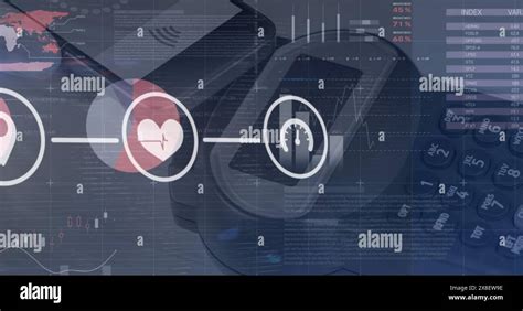 Image Of Connections With Tech Icons Over Diverse Financial Data And