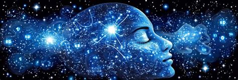 Abstract Digital Human Face With Circuitry Binary Code And Stars On Dark Blue Background