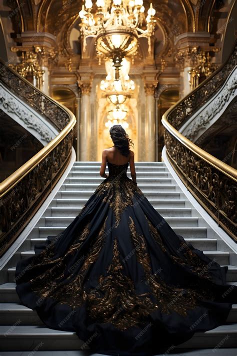 Woman In Haute Couture Gown On Ornate Marble Staircase Bz Fashion