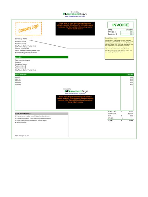 Fillable Online Invoice Template Excel Invoice Template Fax Email Print PdfFiller