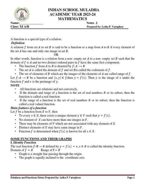 relations and functions notes 2 pdf function mathematics set