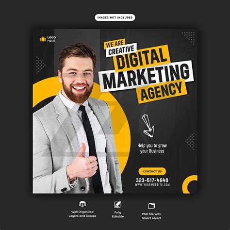 دانلود قالب پست اینستاگرام طرح شرکتی آژانس بازاریابی دیجیتال دانلود رایگان فایل لایه باز، Psd