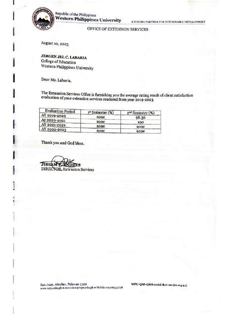 Satisfactory Rating For Extension Pdf